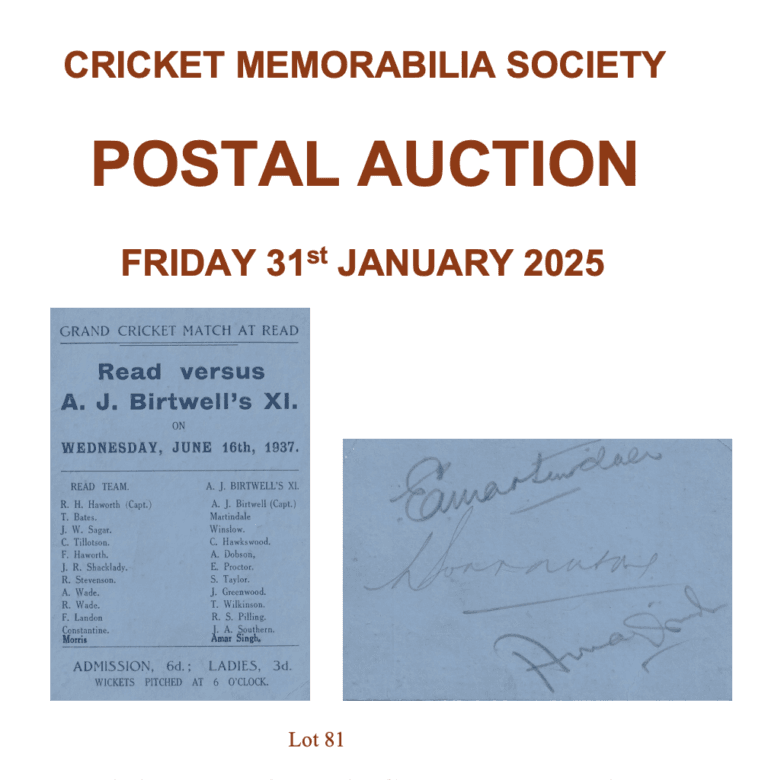 Auctions | Cricket Memorabilia | Cricket Memorabilia Society